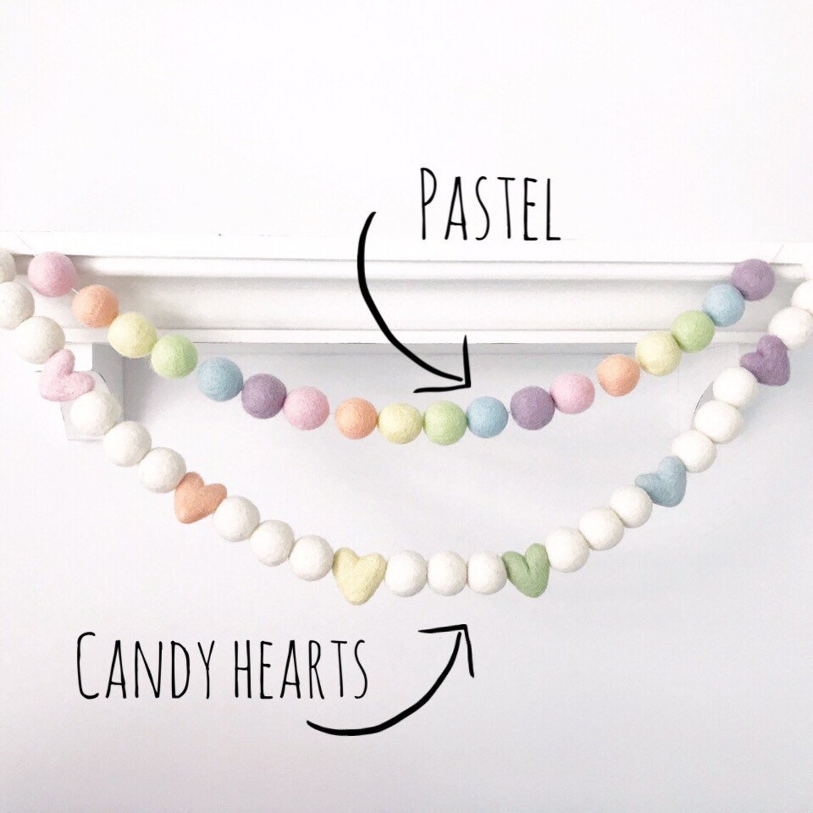 Candy Hearts Garland / Pastel Rainbow Garland / Heart Felt | Etsy