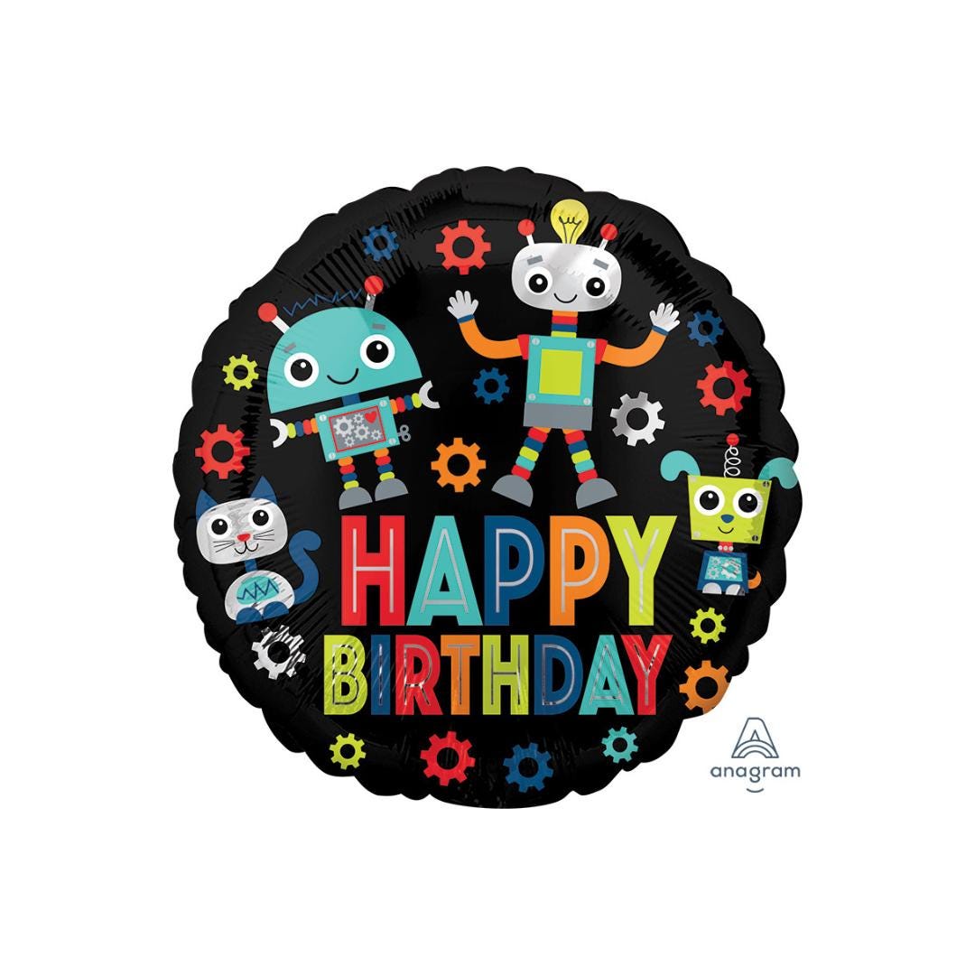 Robot Happy Birthday Balloon | Robot Birthday Party | Robot Party ...
