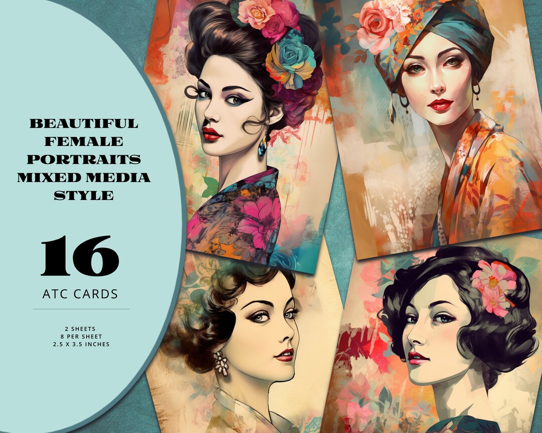 Vintage Women ATC Cards, Floral Journaling Cards, Printable Inserts ...