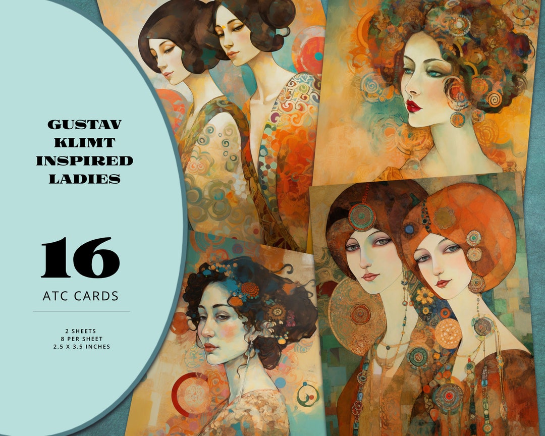 Vintage Gustav Klimt Inspired ATC Cards, Floral Journaling Cards ...