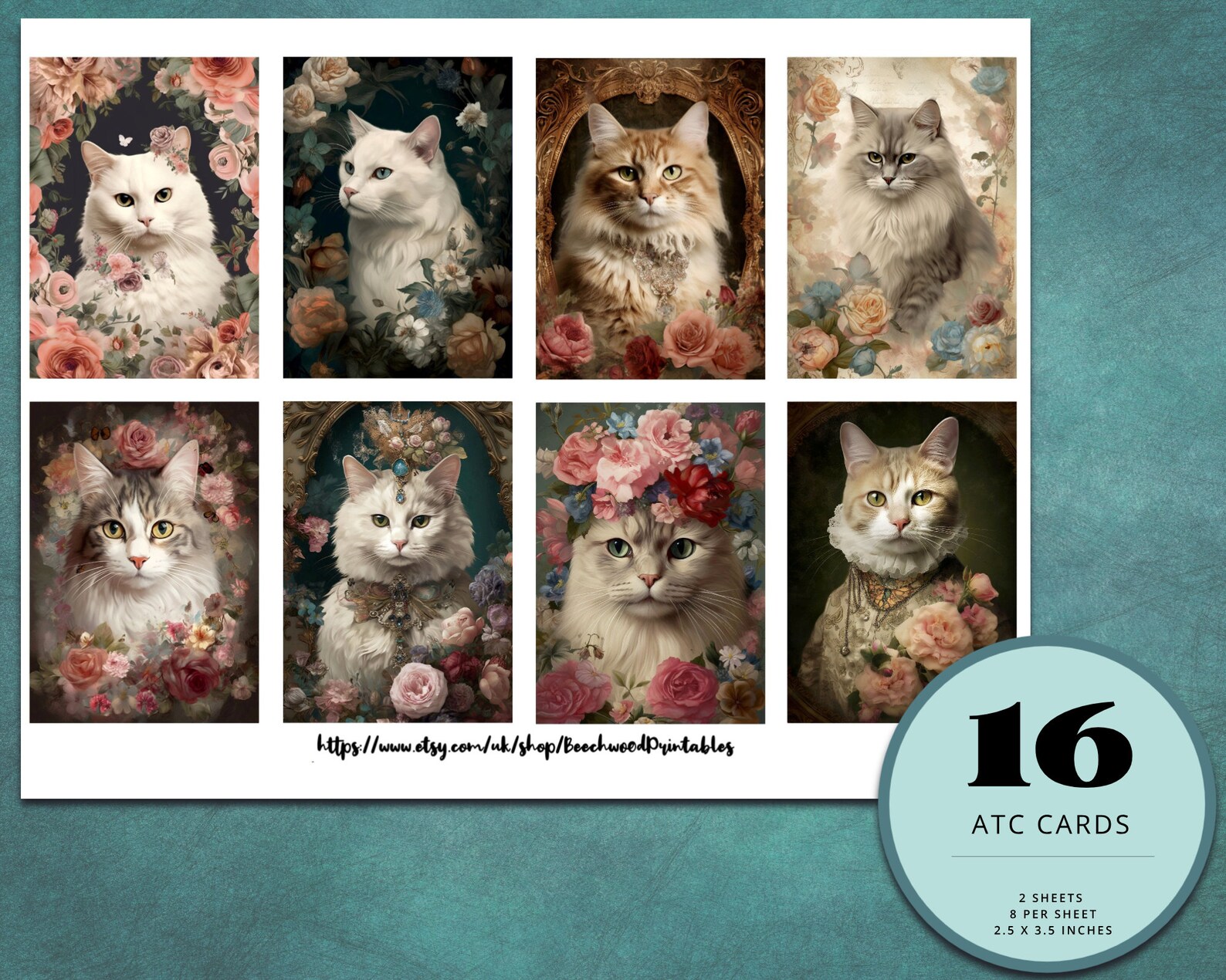 Vintage Rococo Style Cats ATC Cards Floral Journaling Cards - Etsy UK