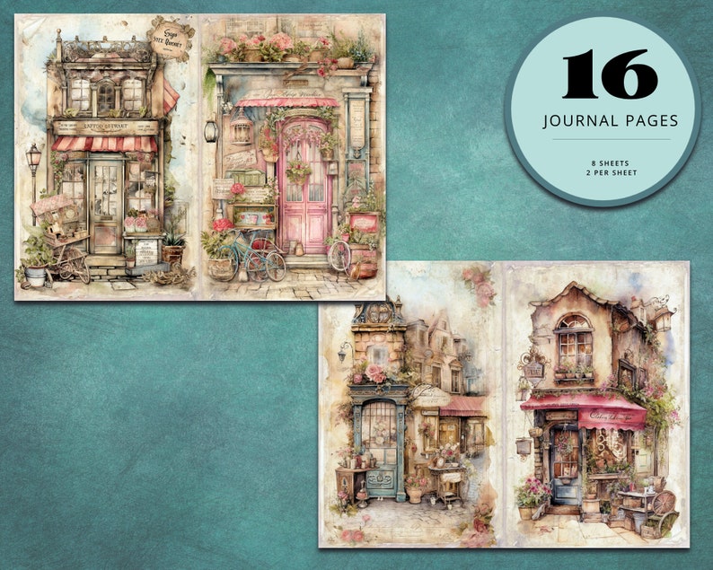 Vintage Shops Junk Journal Pages, Journal Papers, Journal Kit, Double ...