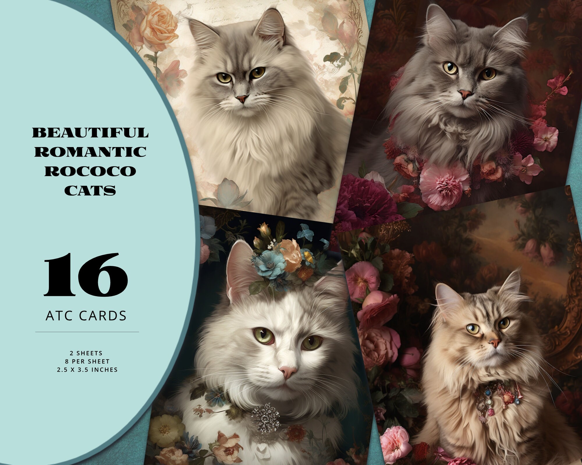 Vintage Rococo Style Cats ATC Cards Floral Journaling Cards - Etsy UK