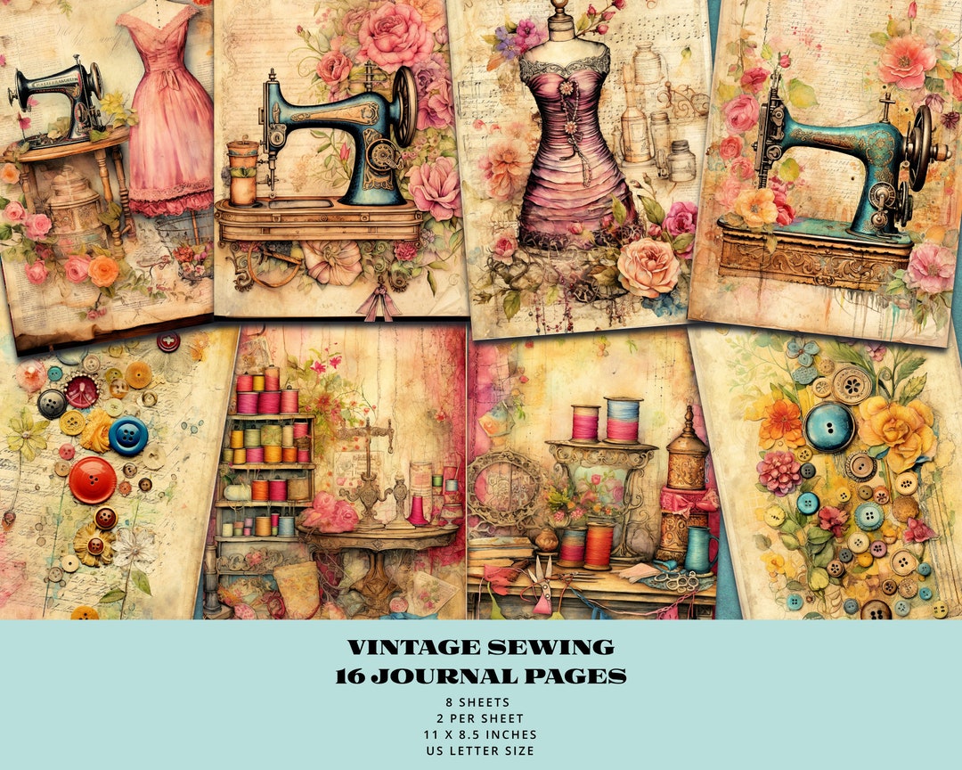 Vintage Sewing Junk Journal Pages, Journal Papers, Journal Kit, Double ...
