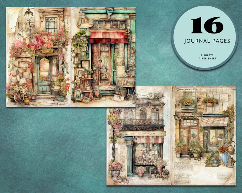 Vintage Shops Junk Journal Pages, Journal Papers, Journal Kit, Double ...