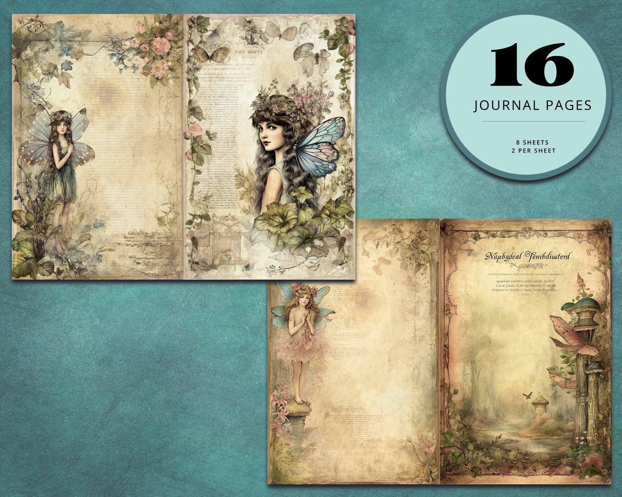 Vintage Woodland Fairies Junk Journal Pages, Journal Papers, Journal ...