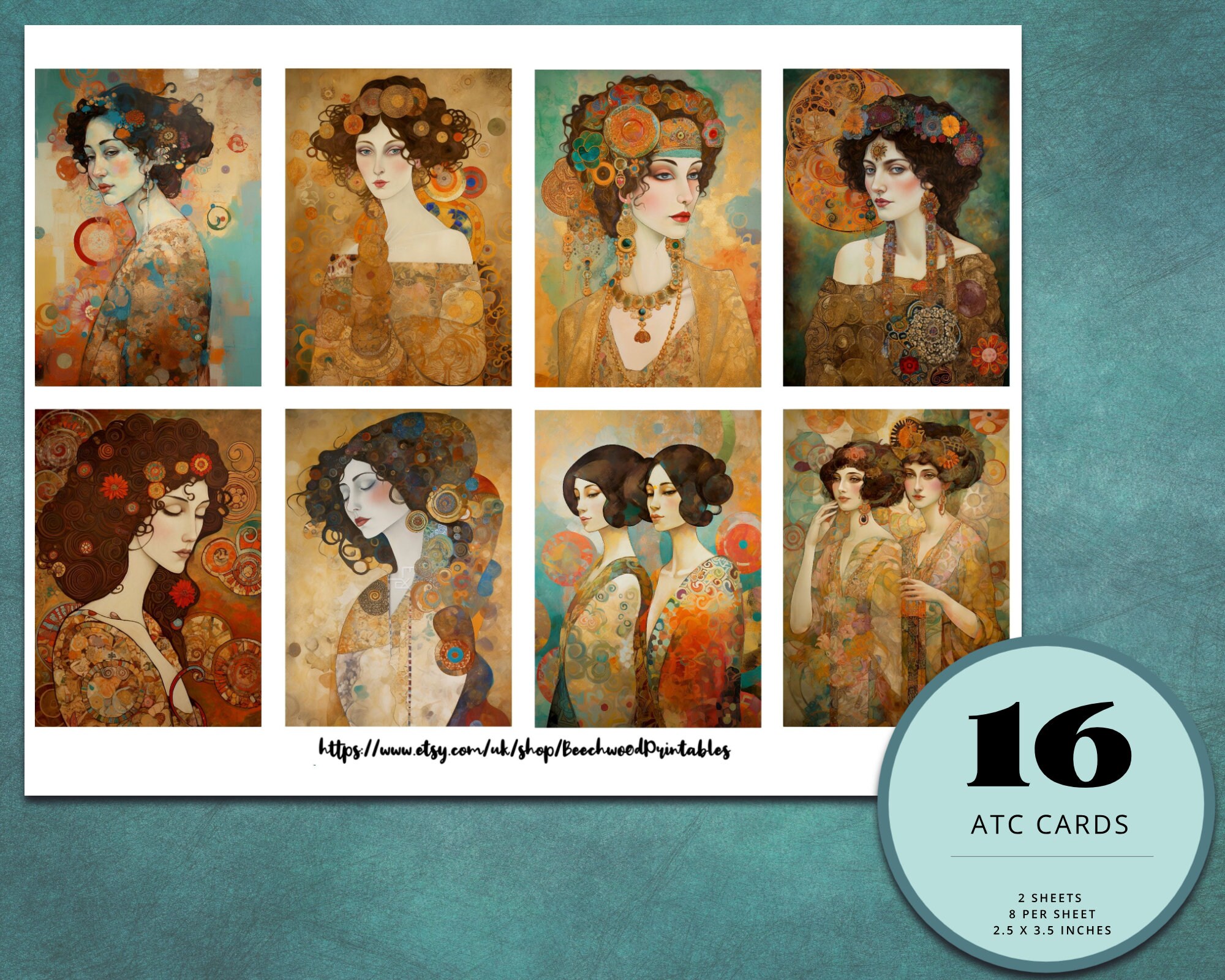 Vintage Gustav Klimt Inspired ATC Cards, Floral Journaling Cards ...