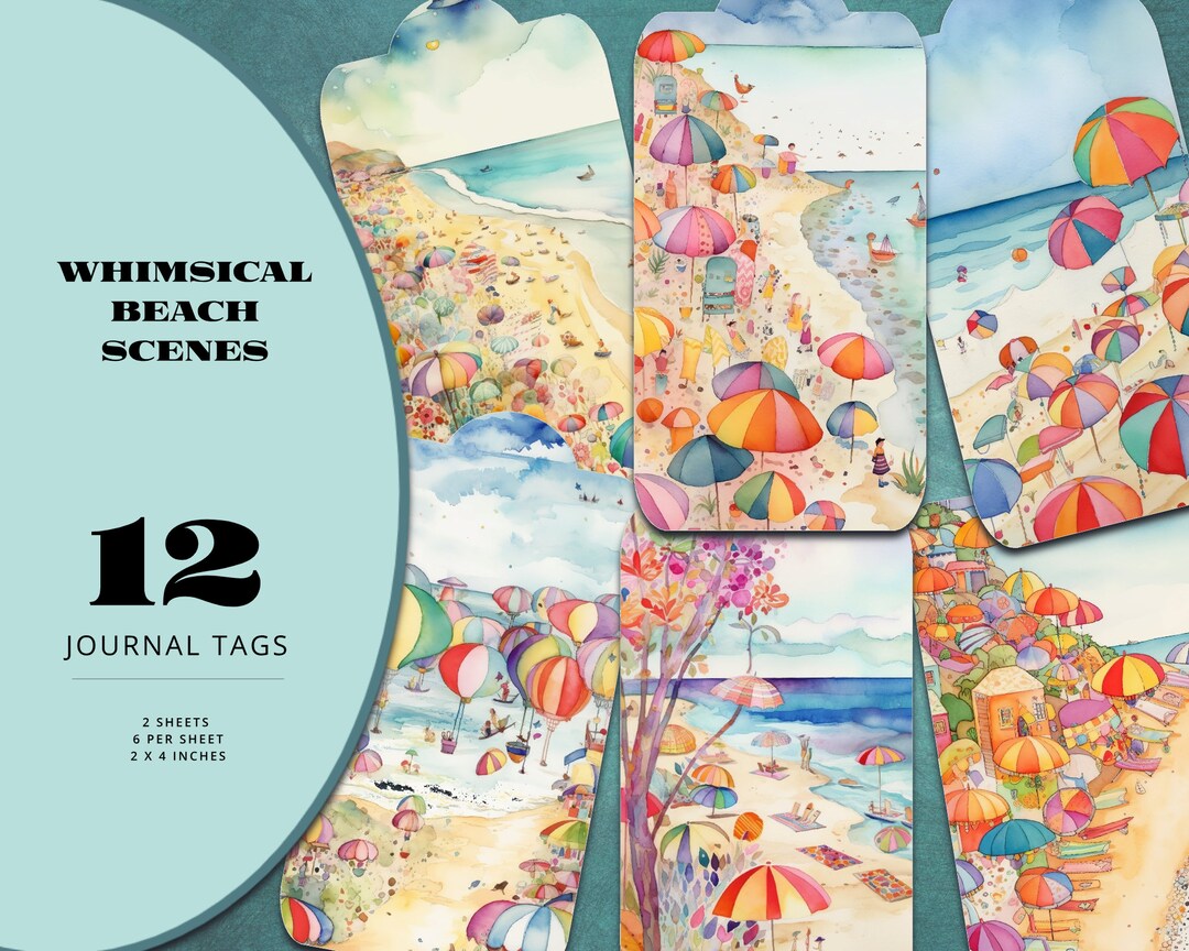 Whimsical Beach Scene Tags, Journaling Tags, Printable Inserts and ...