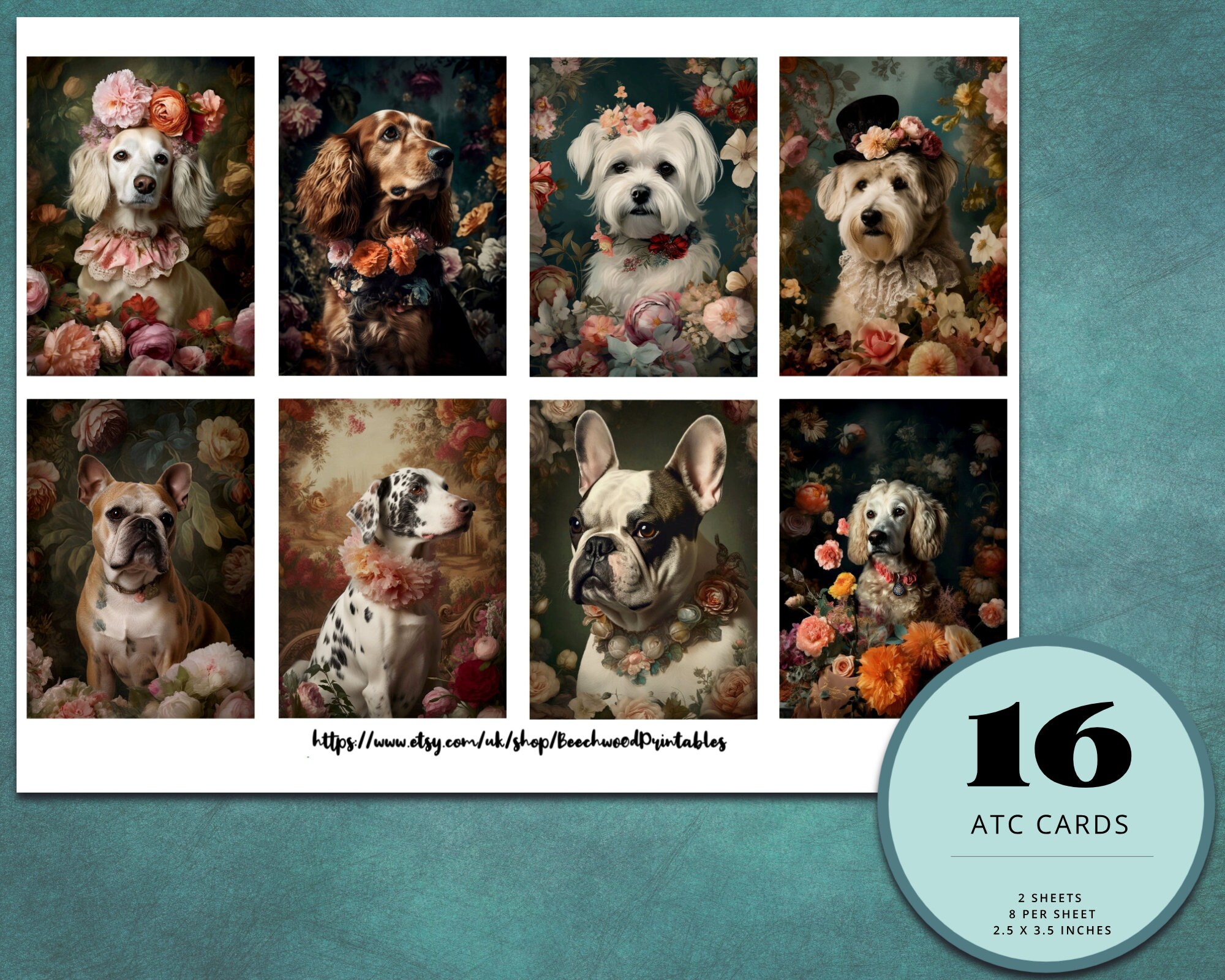 Vintage Rococo Style Dog ATC Cards Floral Journaling Cards - Etsy