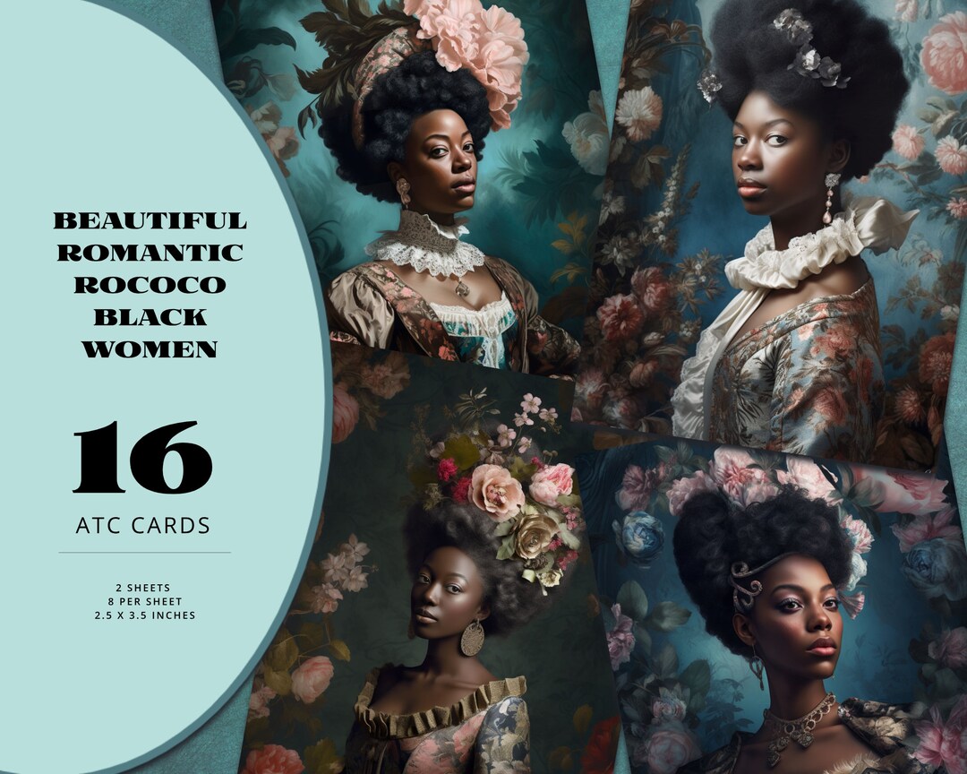 Rococo Style Black Women ATC Cards, Floral Journaling Cards, Printable ...