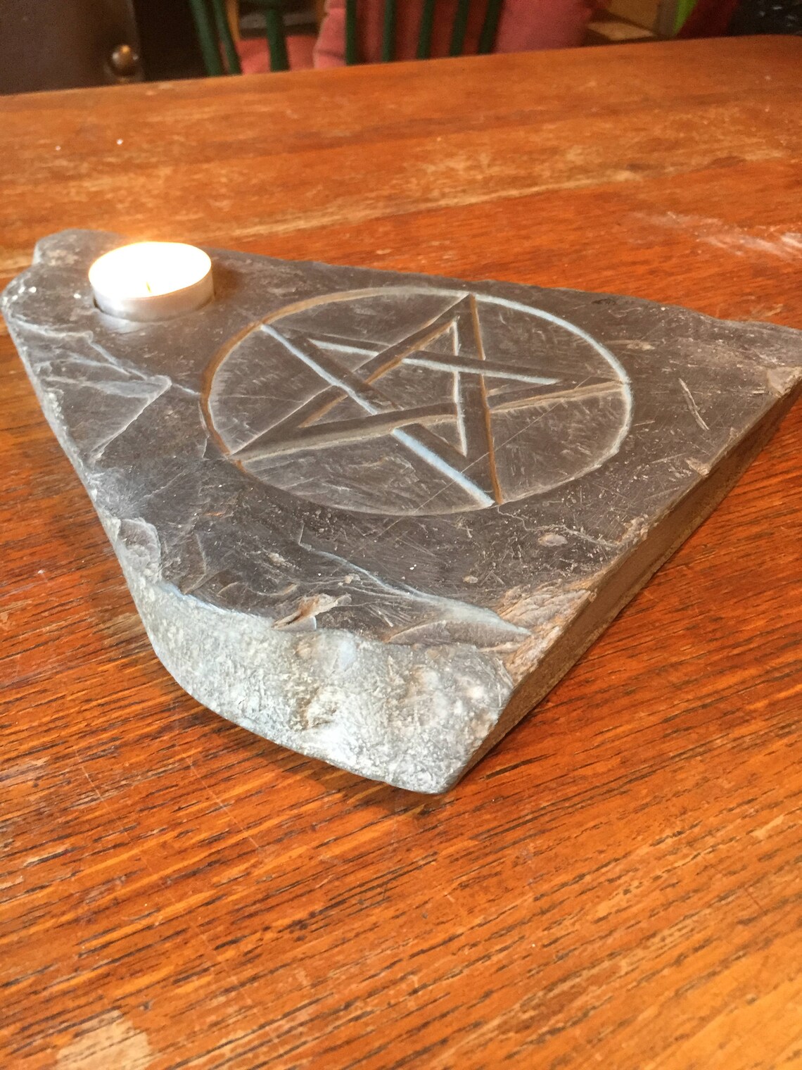 Pentangle Natural Slate Carving With Recess for Candle by Nicholas ...