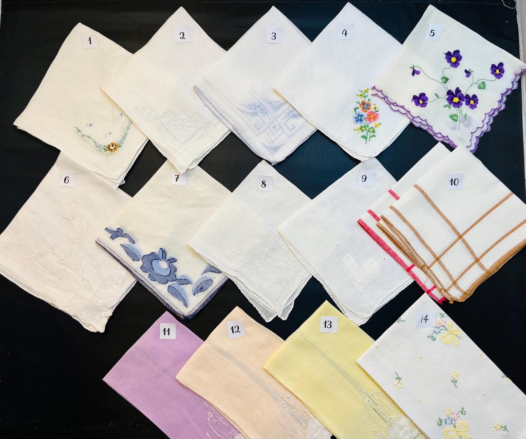 Vintage Assortment of Linen Handkerchiefs Handstitched - Etsy