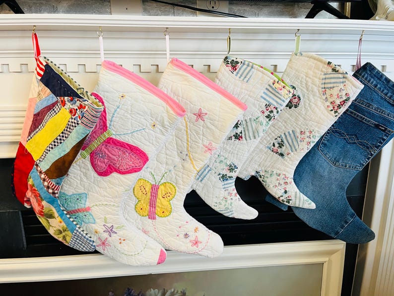 Handmade Cowboy Boot Christmas Stocking Out of Vintage Quilt Pieces - Etsy