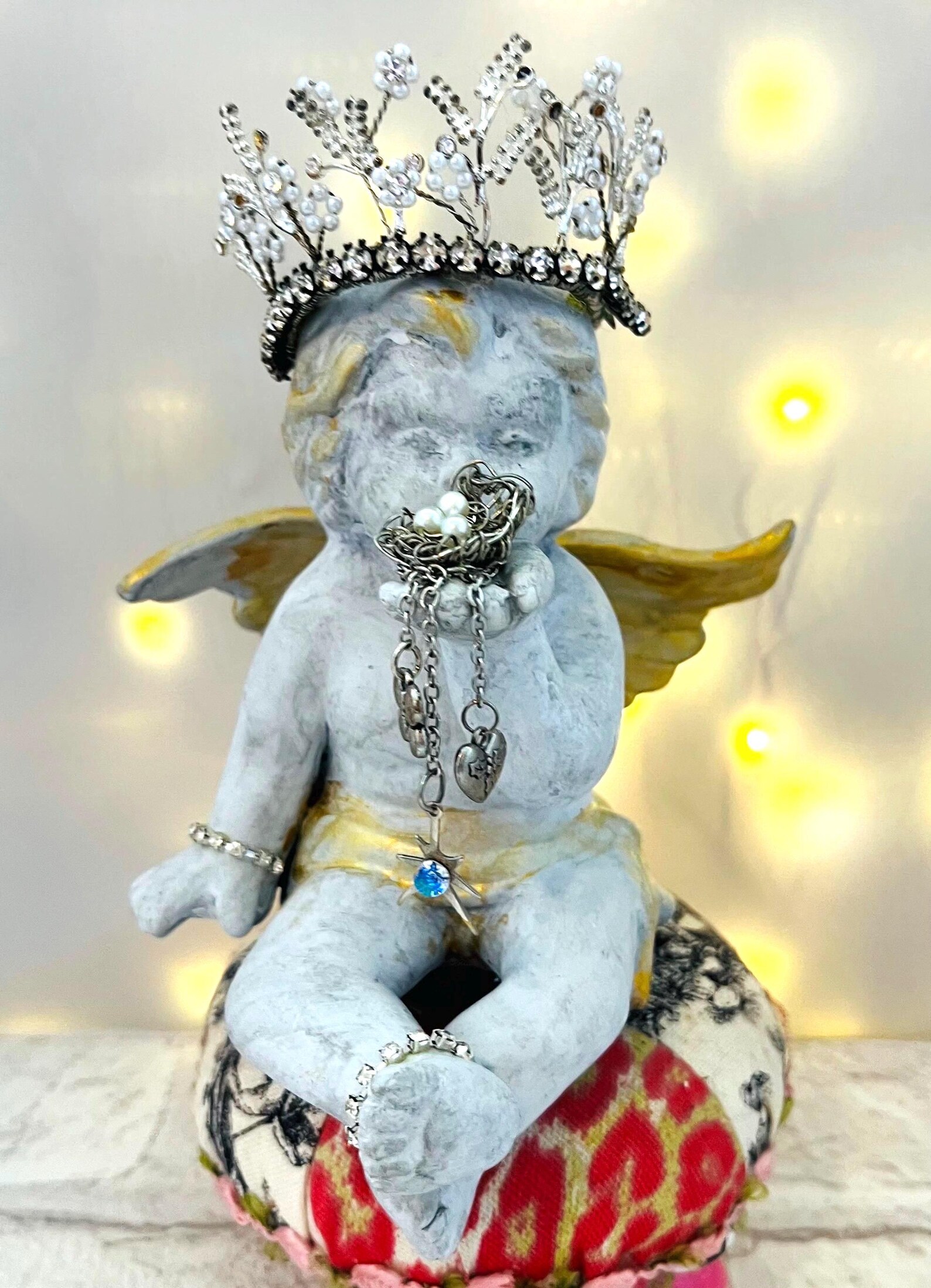 A Small Sitting Cherub Statue Embellished, Blinged and Crowned - Etsy