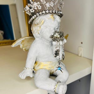 A Small Sitting Cherub Statue Embellished, Blinged and Crowned - Etsy
