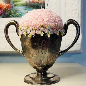 Handmade Pink Pin Cushion in Silver Sugar With Embellishments and ...