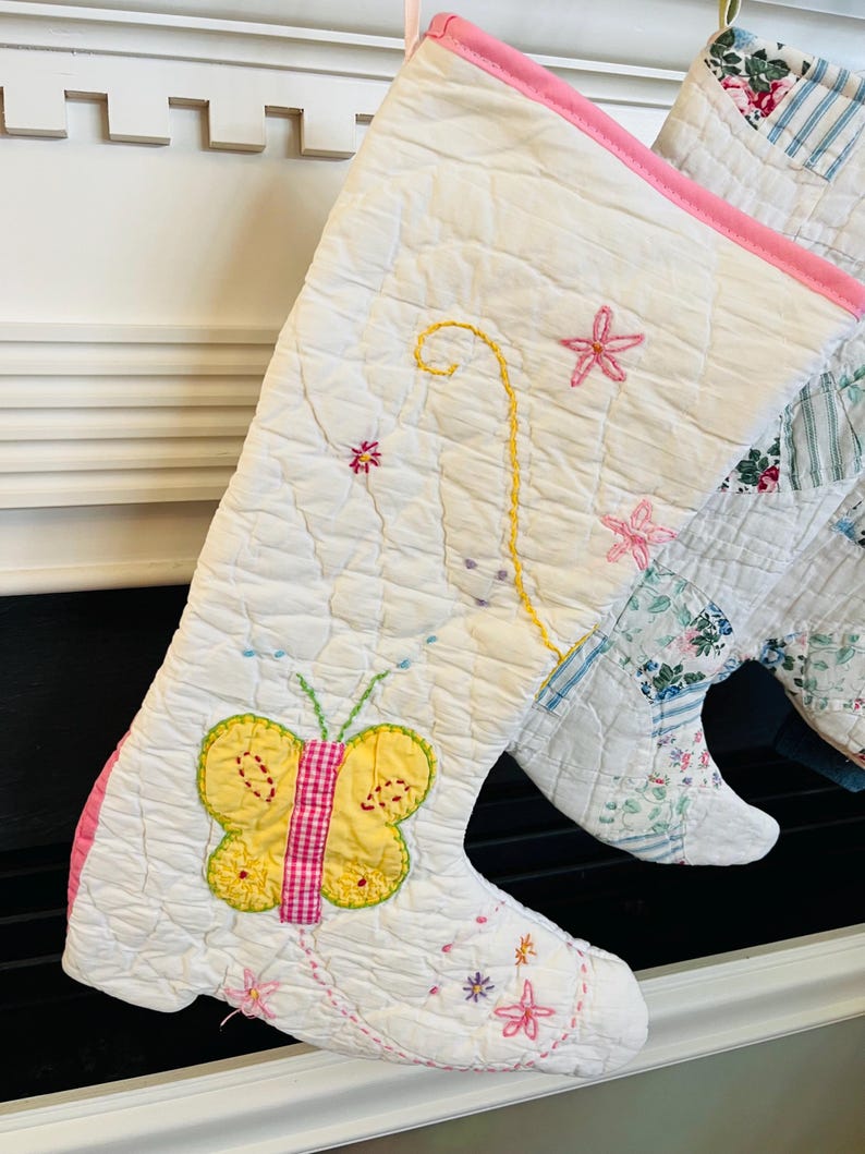 Handmade Cowboy Boot Christmas Stocking Out of Vintage Quilt Pieces - Etsy