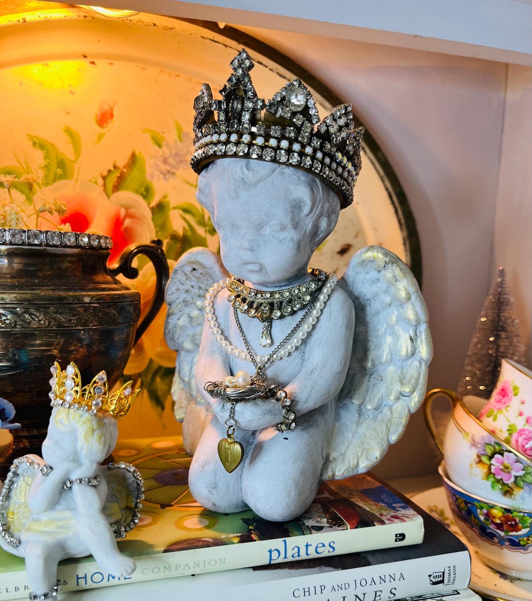 A Small Sitting Cherub Statue Embellished, Blinged and Crowned - Etsy