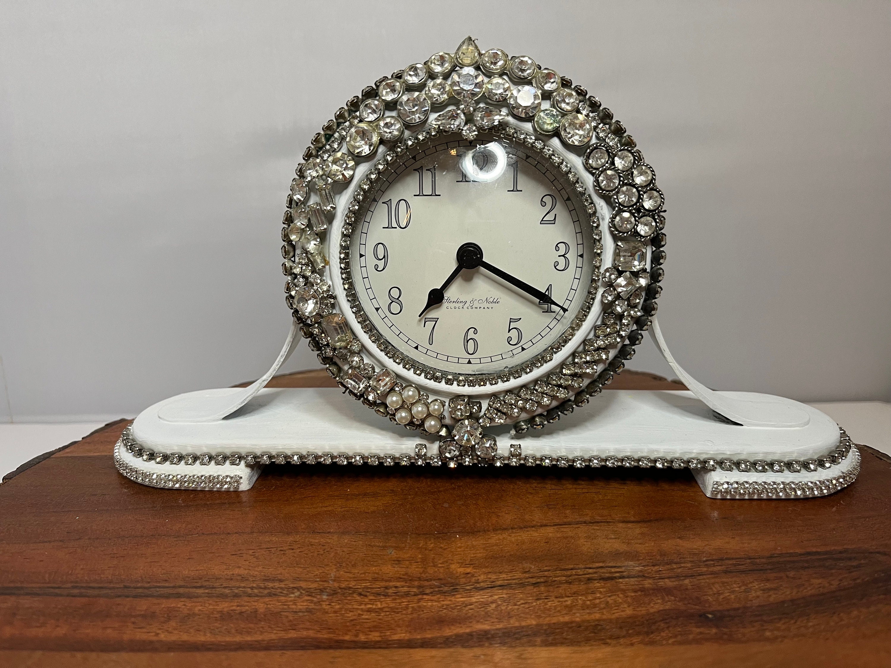 Cottage Core Mantle Clock With Embellishments of Jewelry Rhinestones ...