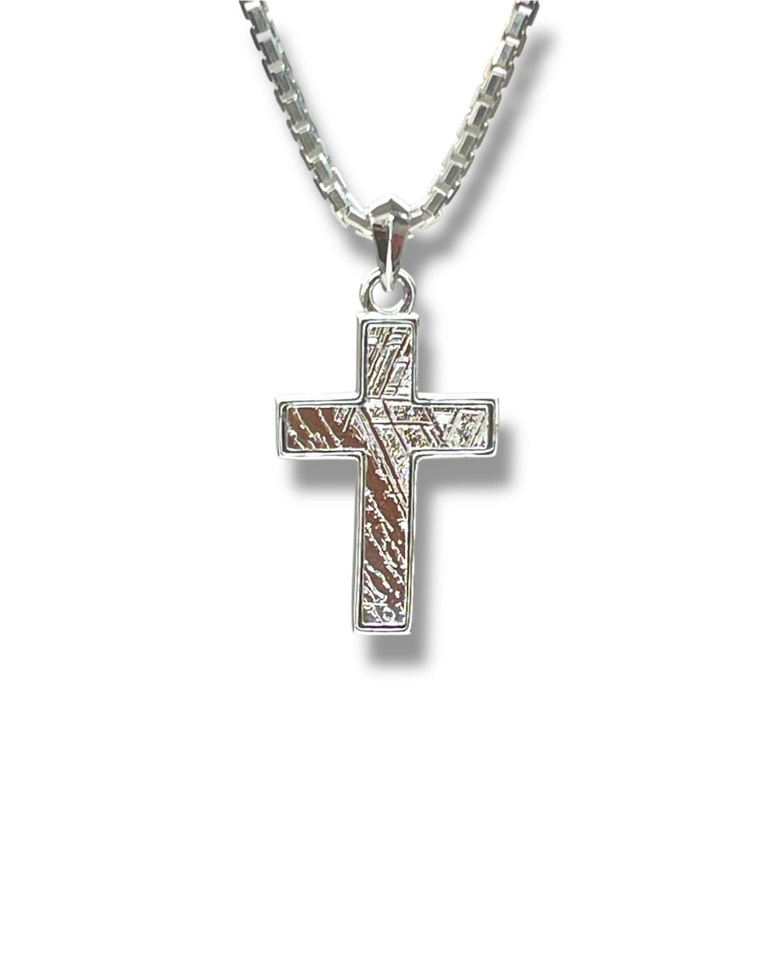 Widmanstätten Iron Meteorite Cross Pendant: 925 Silver Crucifix ...