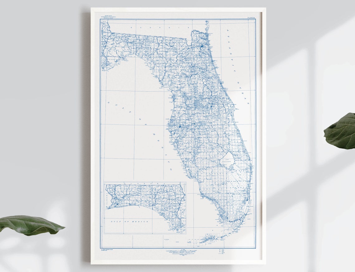 Florida Map Florida Map of Florida Florida Art Nautical | Etsy