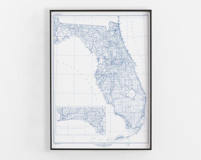 Florida Map, Florida, Map of Florida, Florida Art, Nautical, Best ...