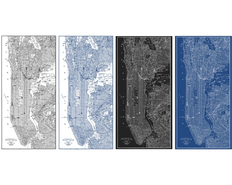 Manhattan Blueprint Map Manhattan NYC Map New York City - Etsy
