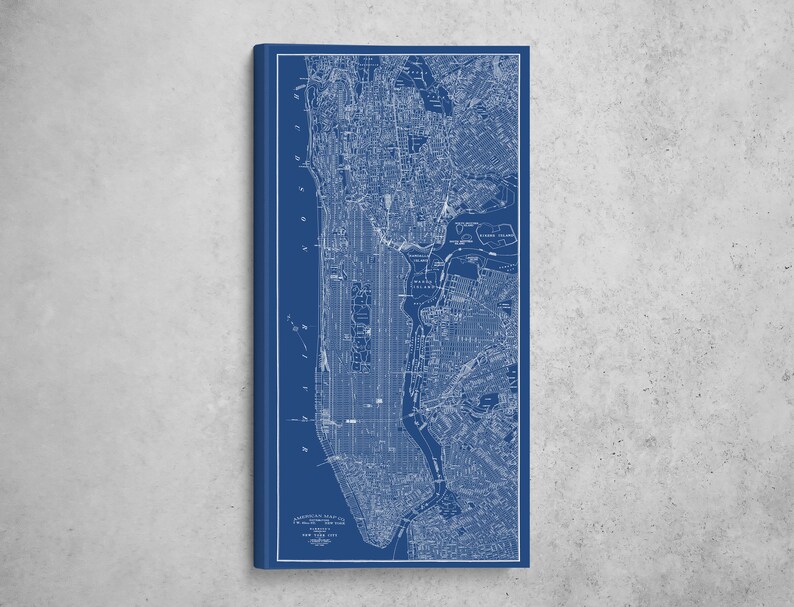 Manhattan Blueprint Map Manhattan NYC Map New York City - Etsy
