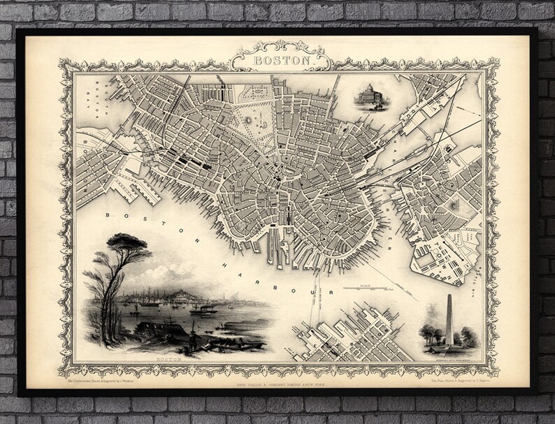 Boston Map Boston Canvas Boston Painting Boston Poster - Etsy