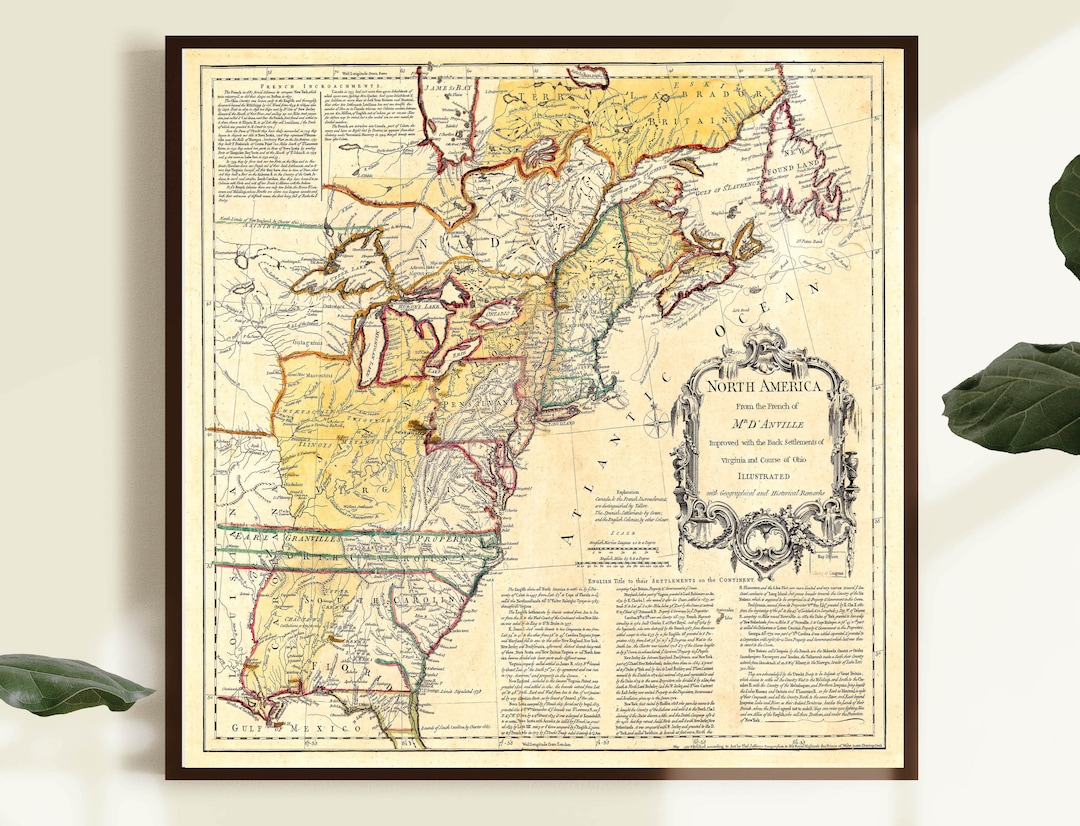 13 Colonies Map, Vintage US Map, Canvas Map, Old Wall Art, America Map ...