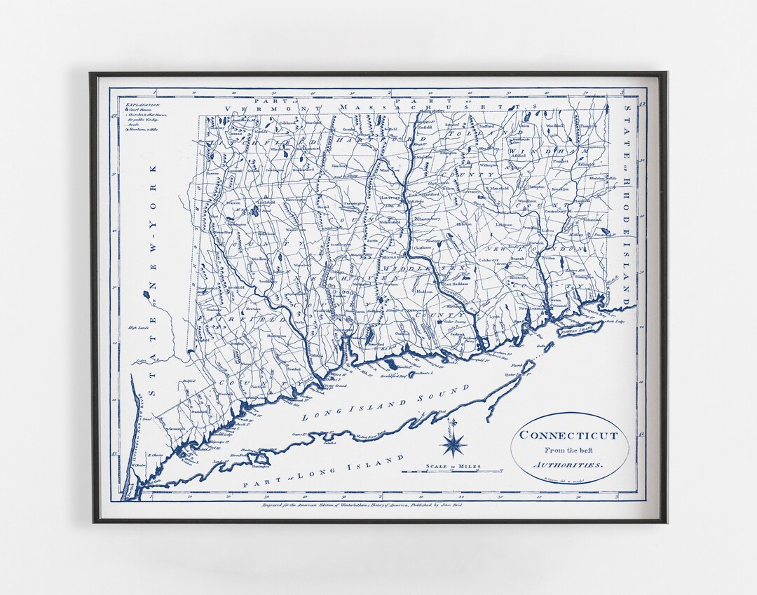 Connecticut Wall Art, Connecticut Poster, Connecticut Map, Connecticut ...