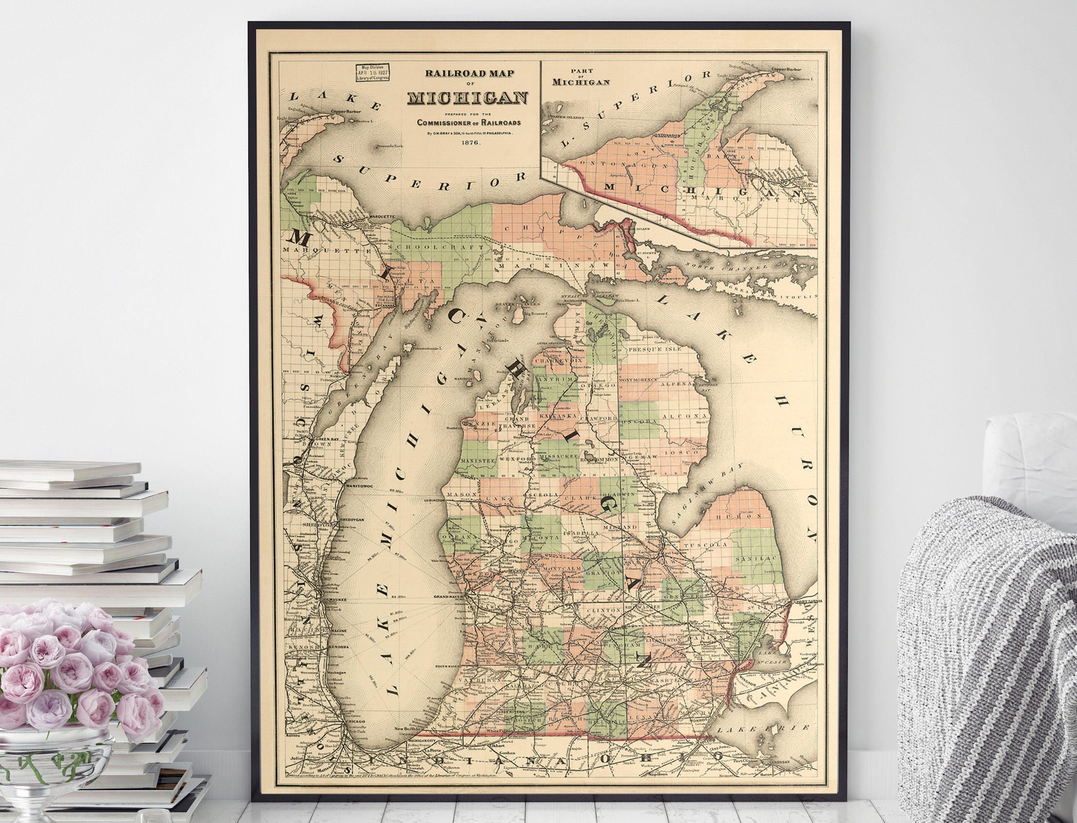 Michigan Map Michigan Wall Decor Michigan Home Michigan | Etsy