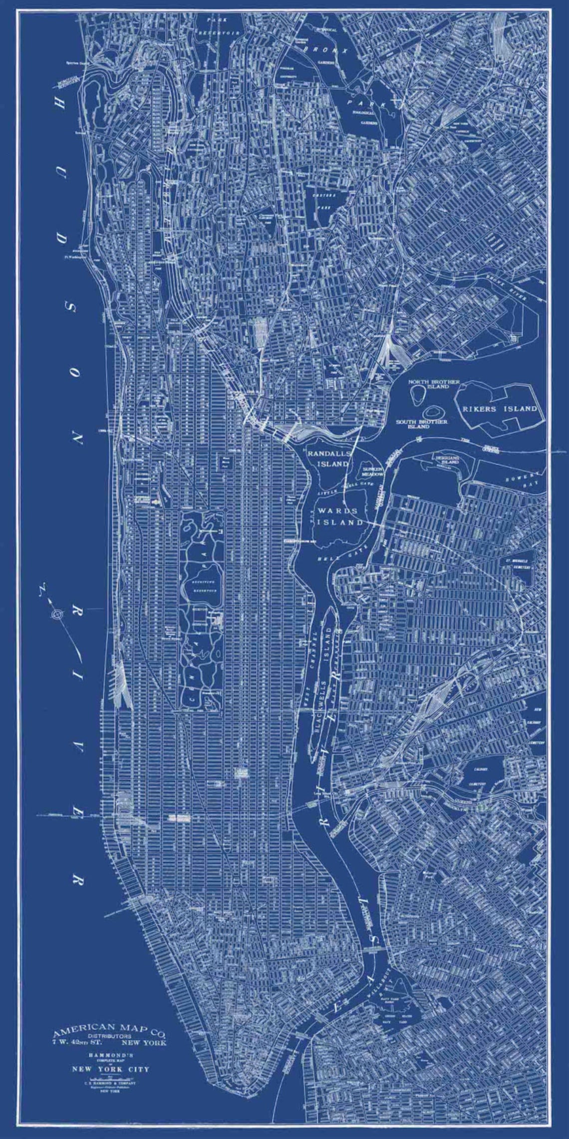 Manhattan Blueprint Map Manhattan NYC Map New York City - Etsy