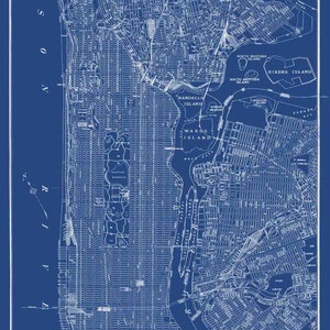 Manhattan Blueprint, Map Manhattan, NYC Map, New York City Map, Large ...