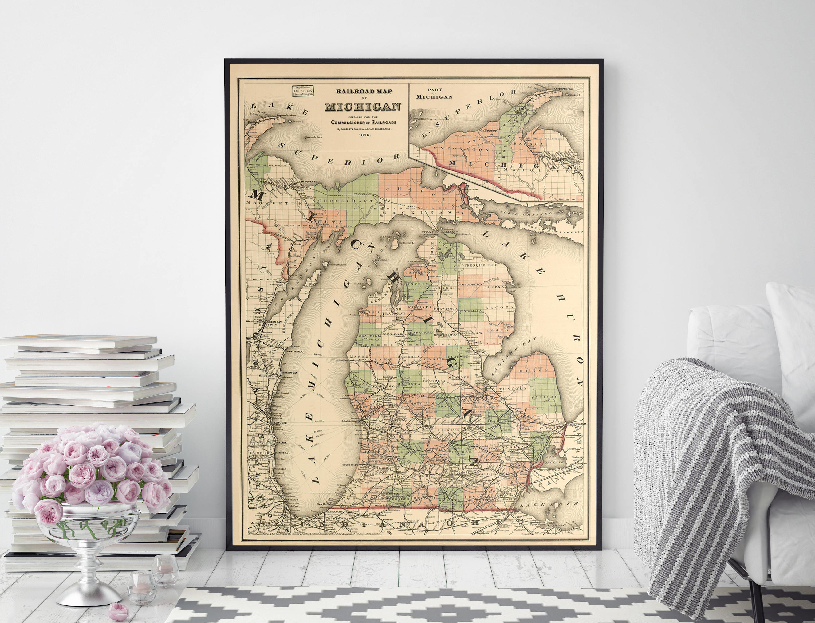 Michigan Map Michigan Wall Decor Michigan Home Michigan | Etsy