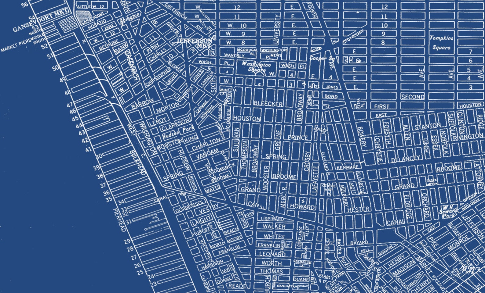 Manhattan Blueprint Map Manhattan NYC Map New York City | Etsy