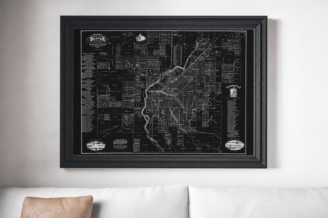 Denver Map Denver Poster Denver Print Vintage Denver Map - Etsy
