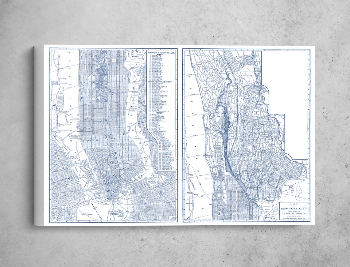 Manhattan Map Manhattan Print Manhattan Art NYC Map NYC - Etsy
