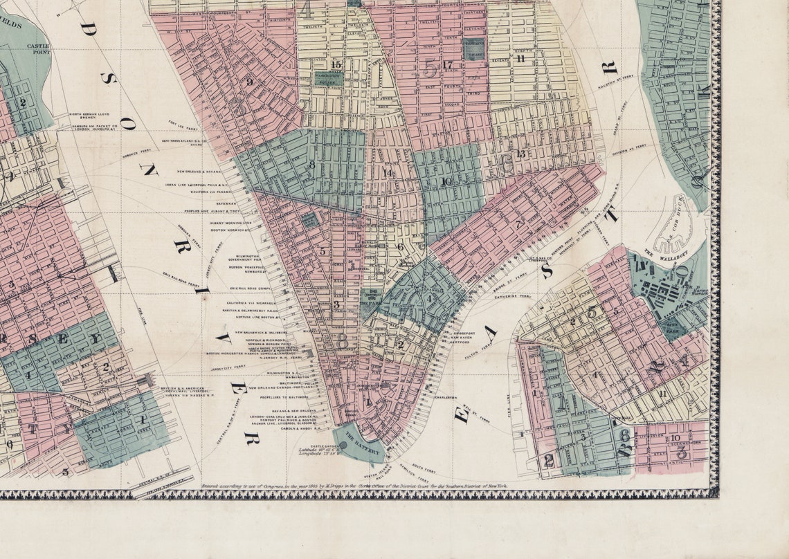 New York Districts Map Manhattan Map Map of Manhattan NYC - Etsy