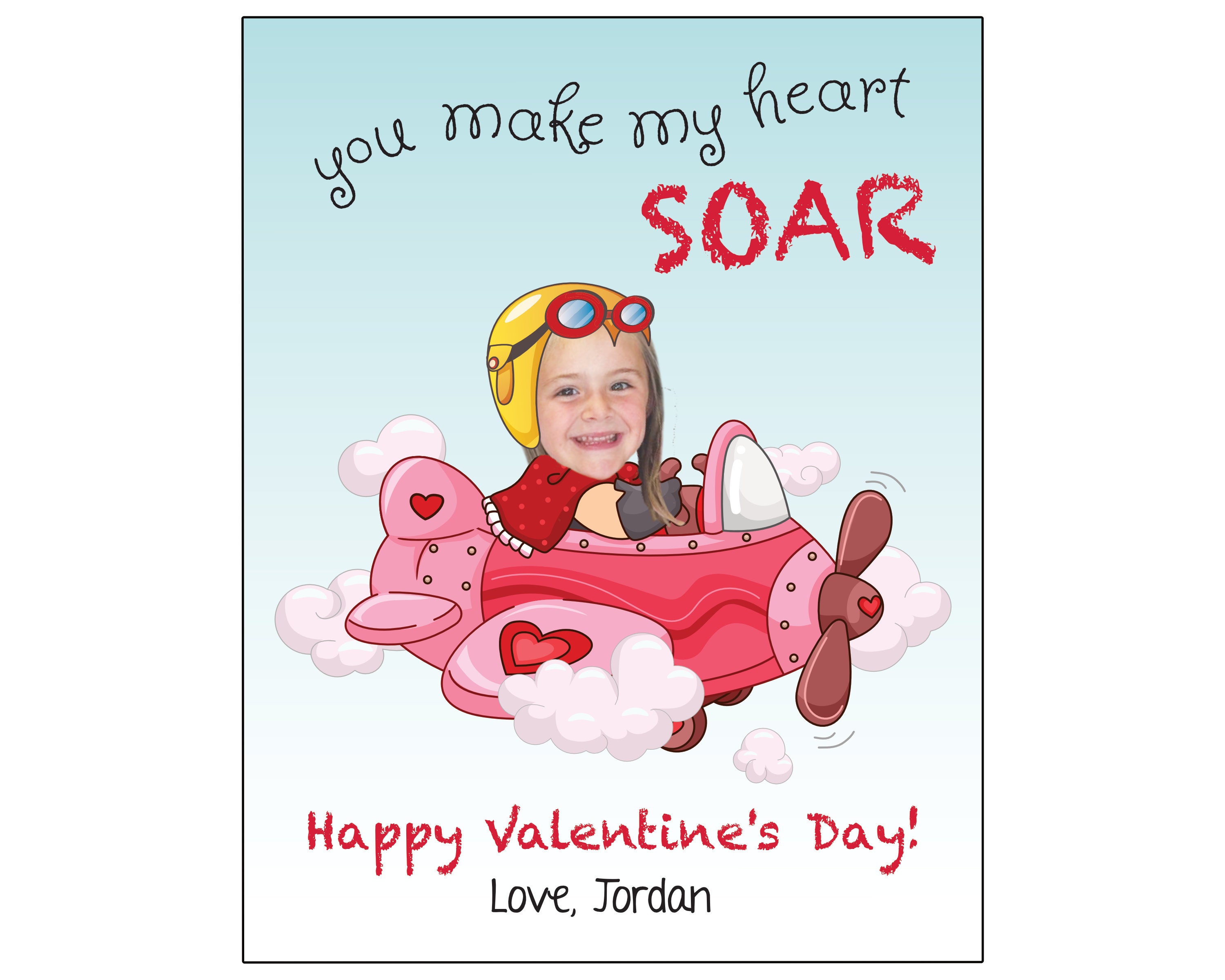 Airplane Girl Valentines, Pink Airplane Valentine Cards, Personalized ...