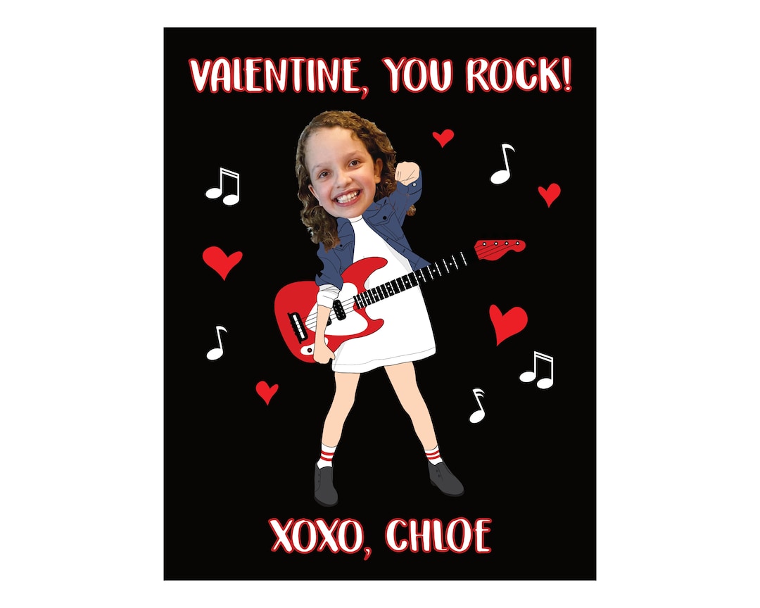 Guitar Rock Star Valentines, Guitar Photo Valentines, Personalized ...