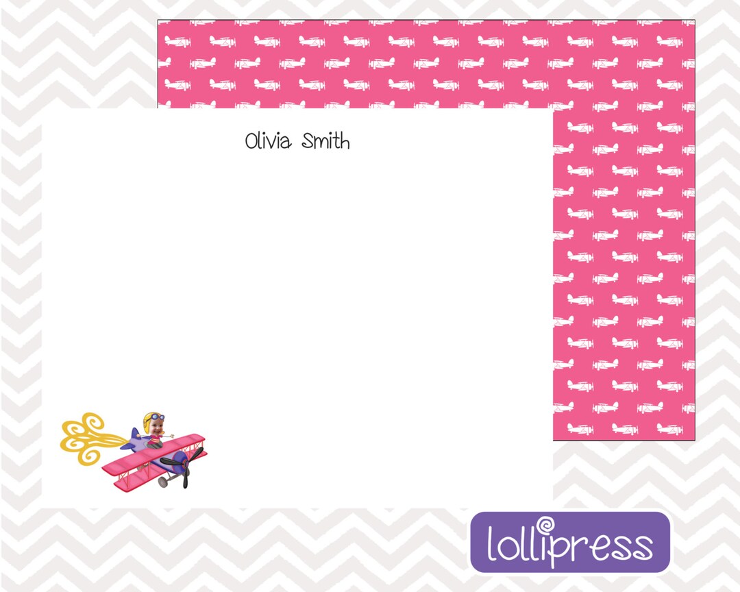 Airplane Note Cards, Airplane Thank You Notes, Pink Airplane Stationery ...