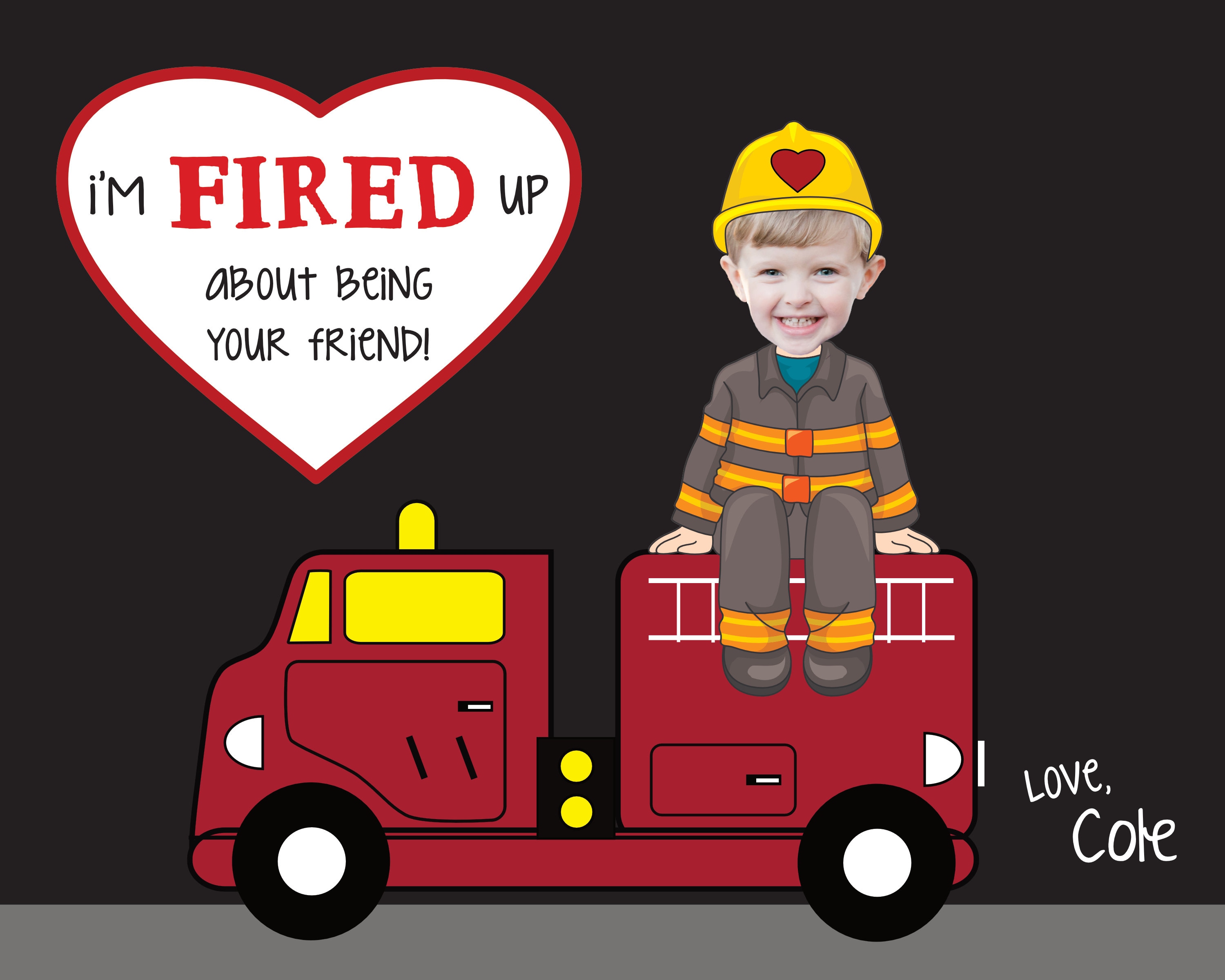 Fire Truck Valentines, Fireman Valentines, Personalized Valentine Cards ...