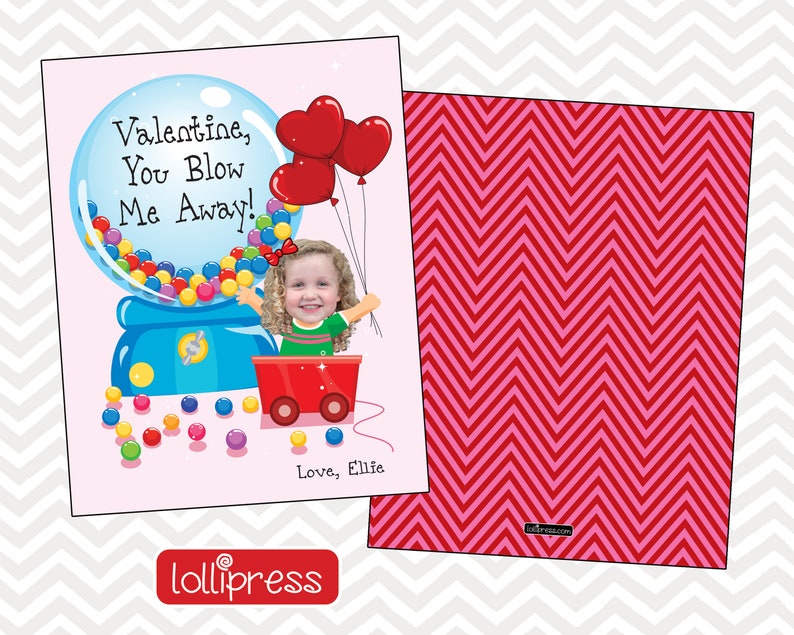 Bubblegum Candy Valentines, Bubbles Valentines, Personalized Photo ...