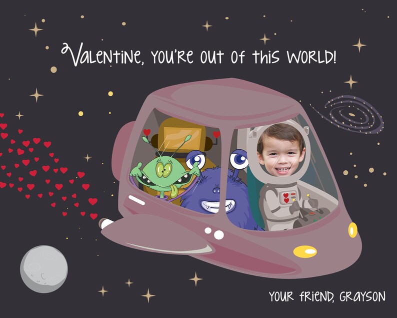 Outer Space Valentines, Astronaut Valentines, Personalized Valentine ...