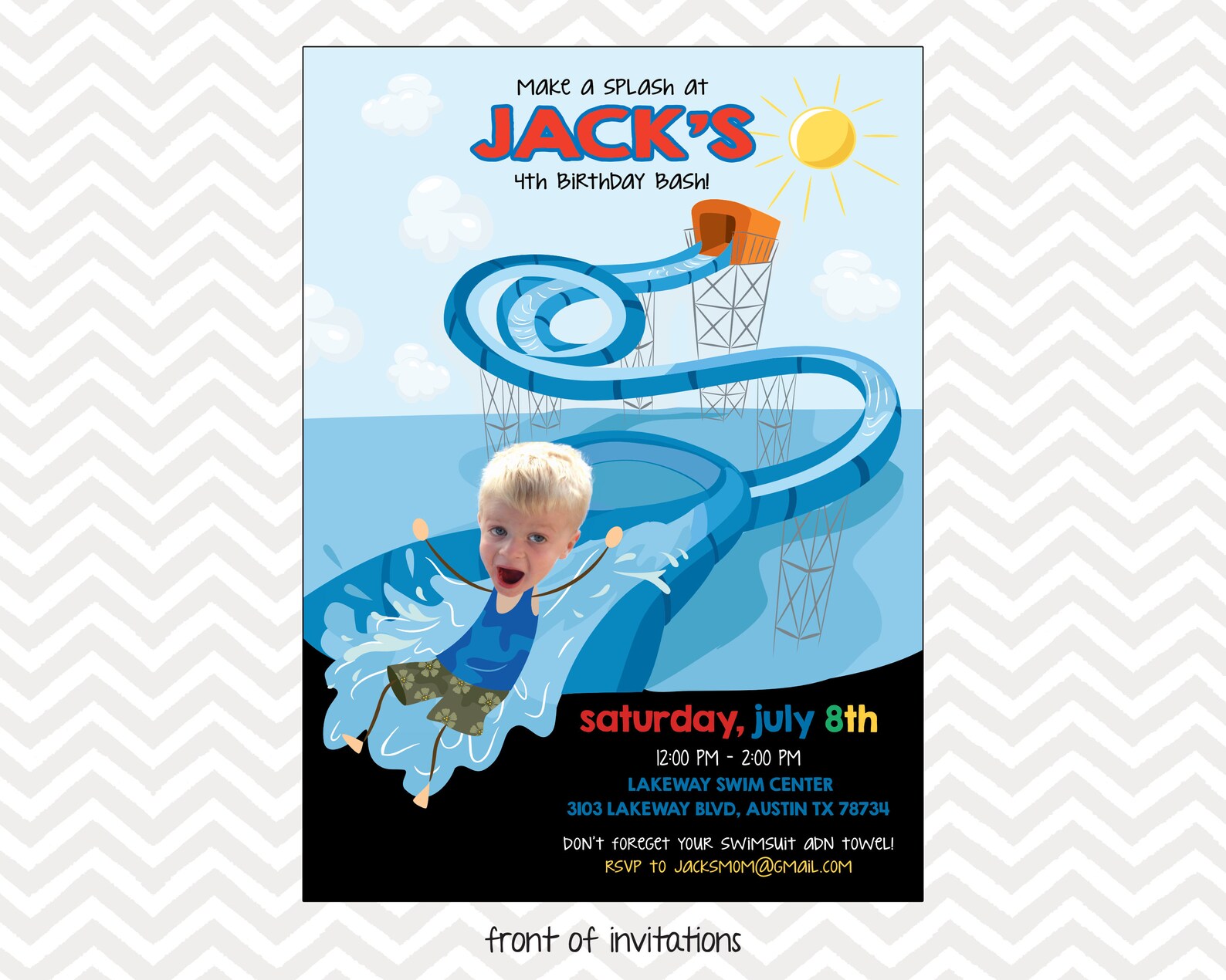Water Park Party Birthday Invitations, Water Slide Invitations ...
