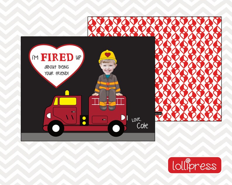 Fire Truck Valentines, Fireman Valentines, Personalized Valentine Cards ...