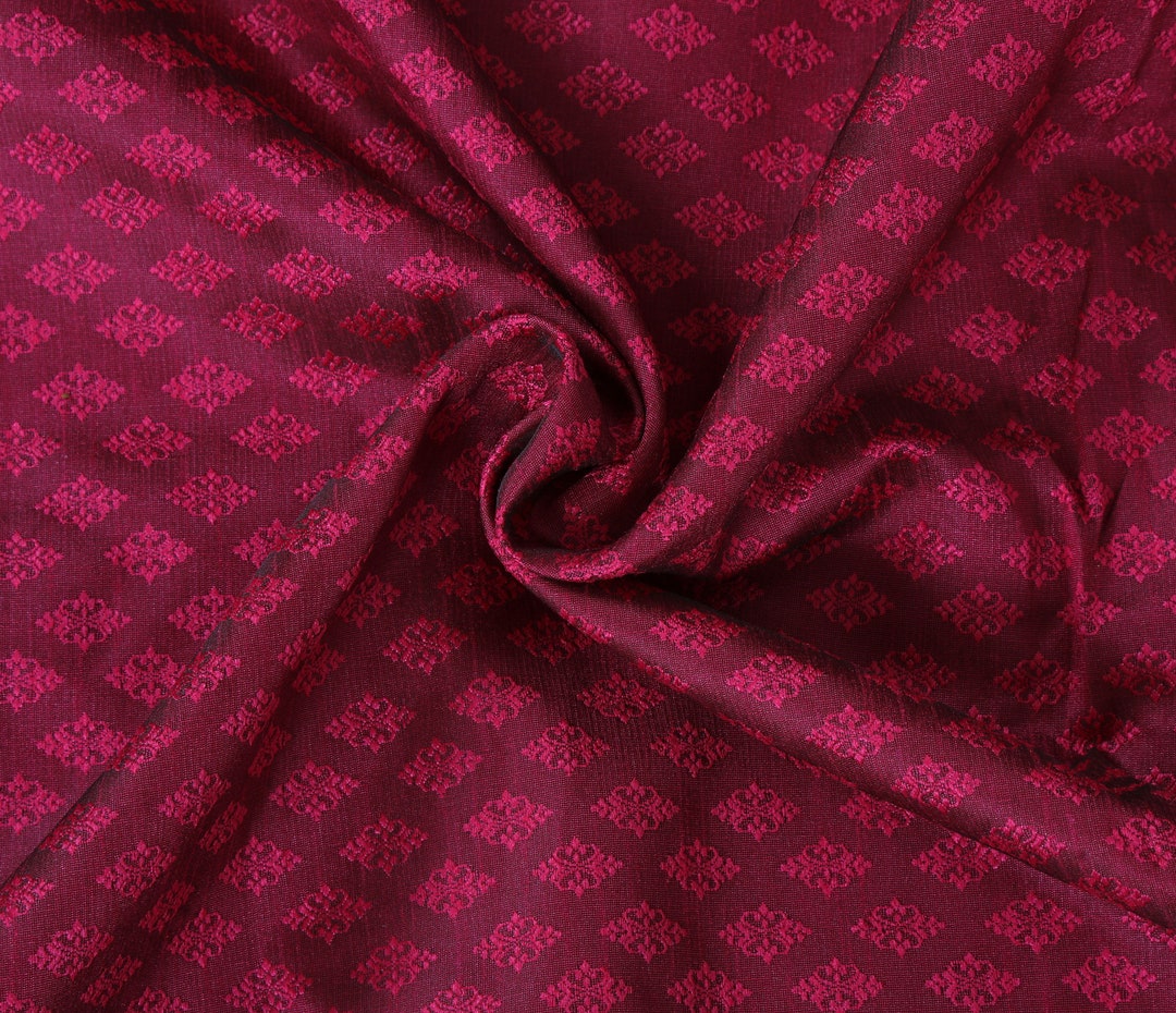 Magenta Brocade Silk Fabric: Ethnic Paisley Jacquard, Indian Wedding ...