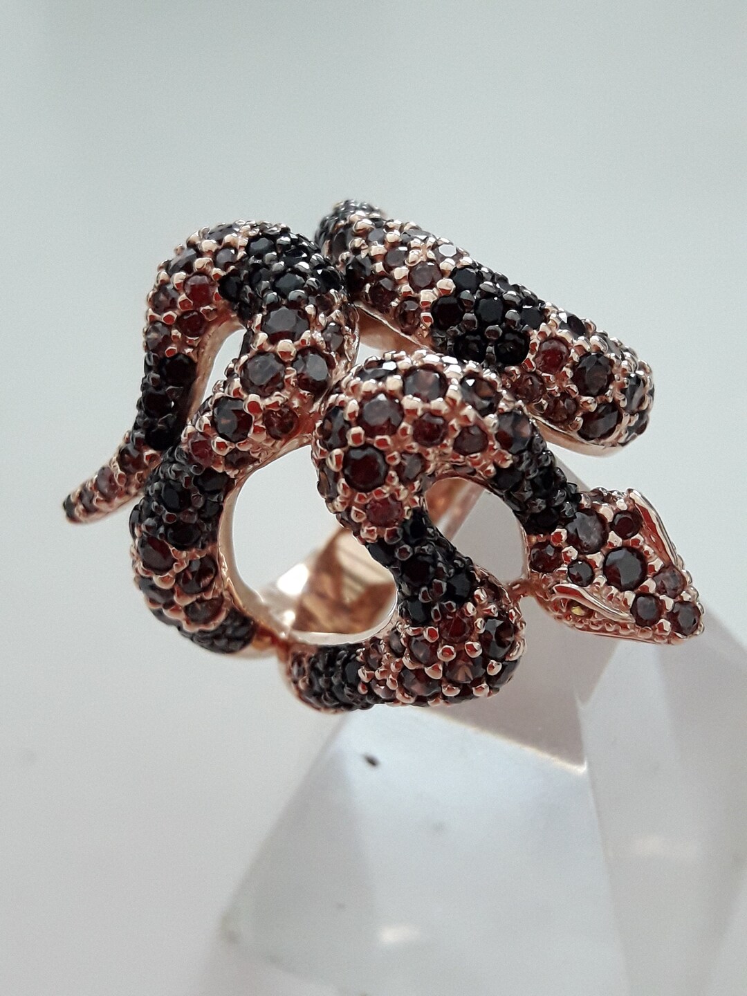 Rose Gold Snake Ring With Synthetic Stones - Etsy