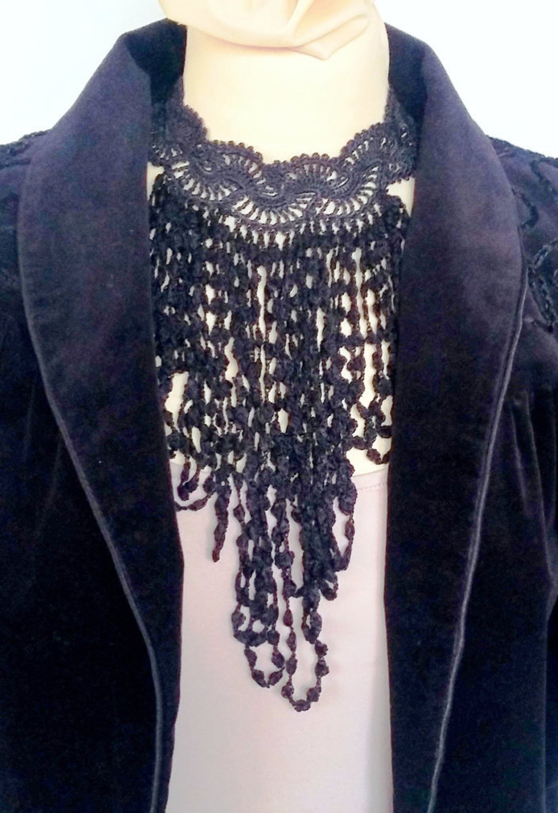 Crochet Jabot Black Jabot Lace Jabot Bib Necklace Crochet - Etsy